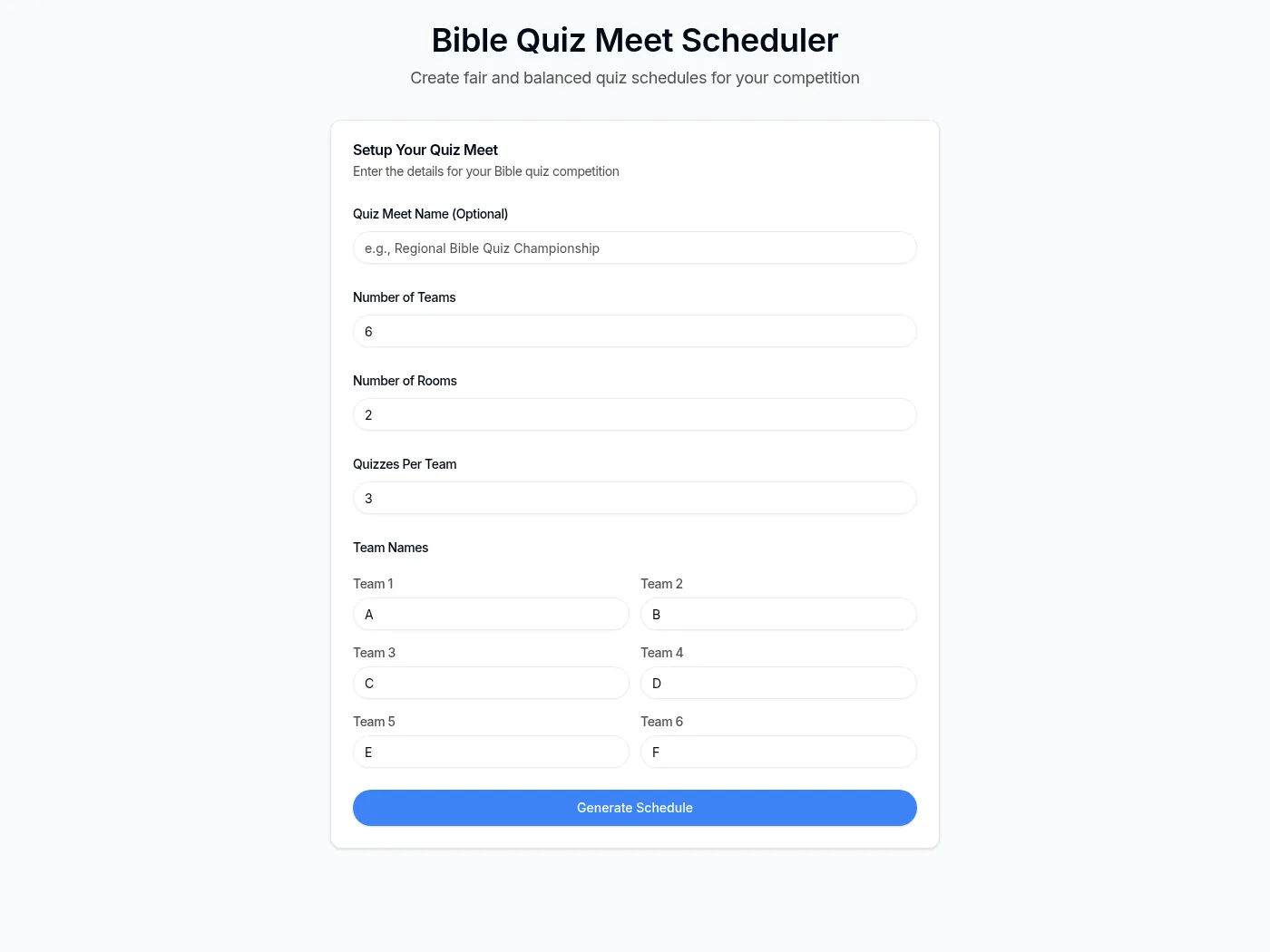 Bible Quiz Meet Scheduler