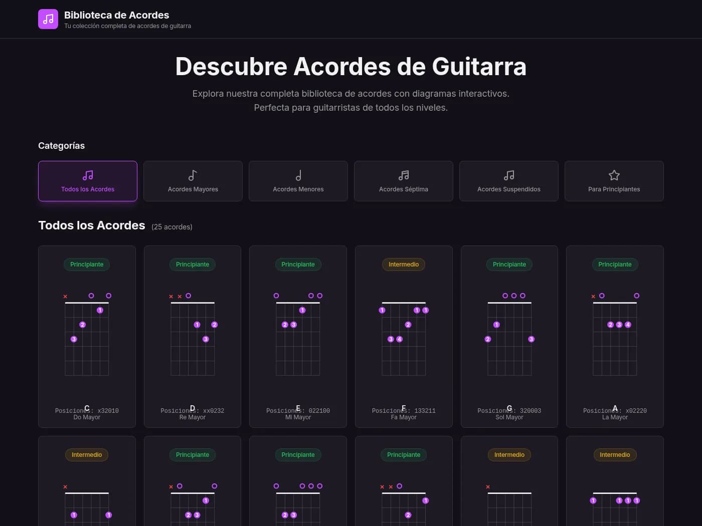 Biblioteca de Acordes - Guitar Chord Library Web App
