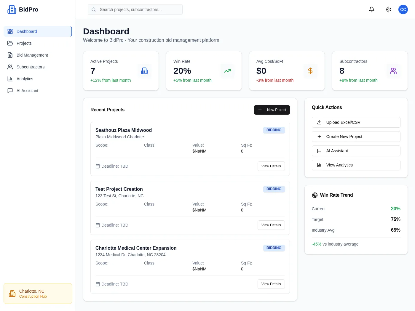 BidPro: AI-Powered Bid Management & Analytics Platform for Construction Firms
