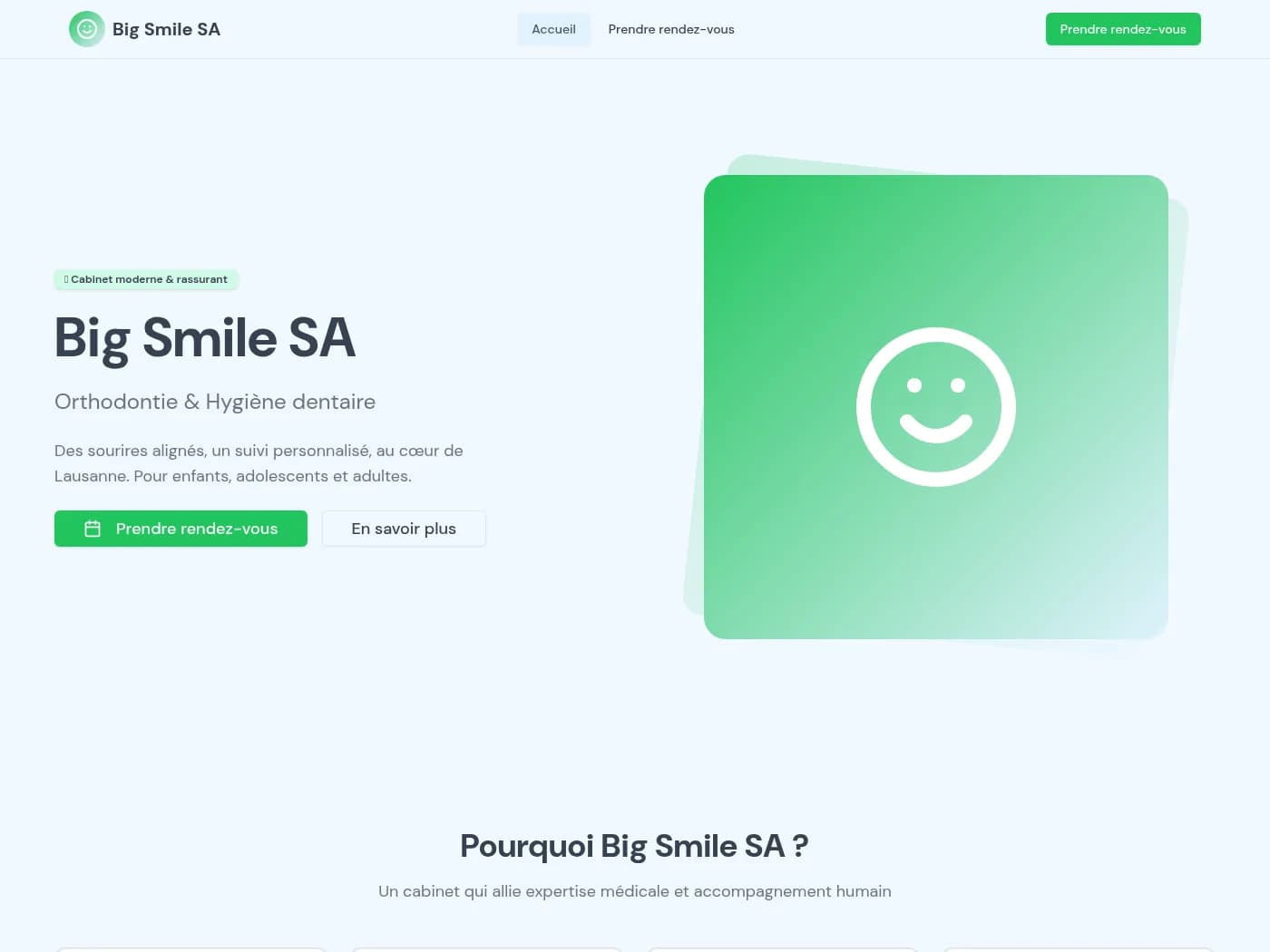 Big Smile SA – Plateforme web de réservation et gestion pour cabinet d’orthodontie