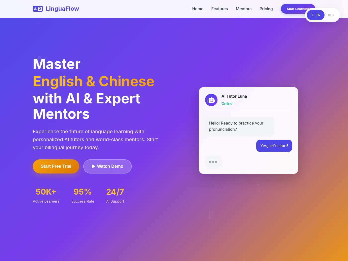 Bilingual Language Learning Website with AI & Mentors