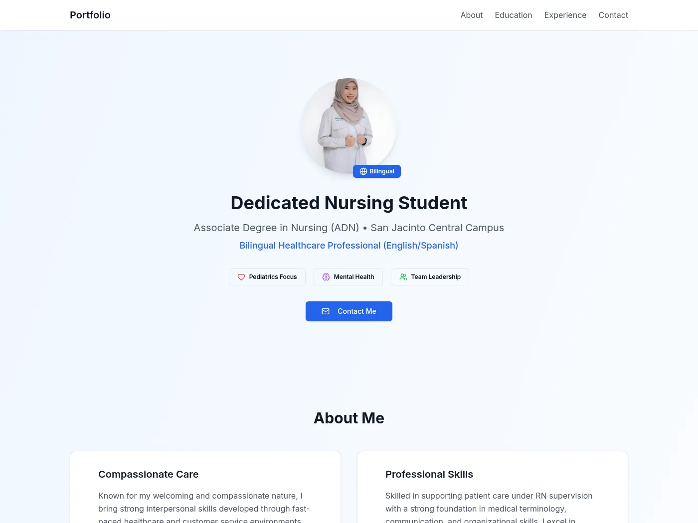 Bilingual Nursing Student Portfolio and Skills Showcase