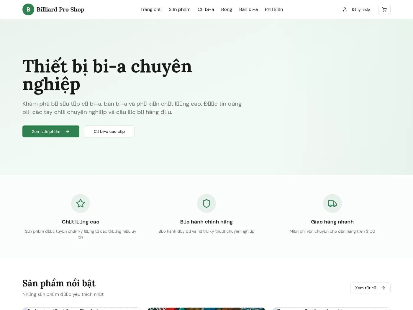 Billiard Equipment Online Store Web App