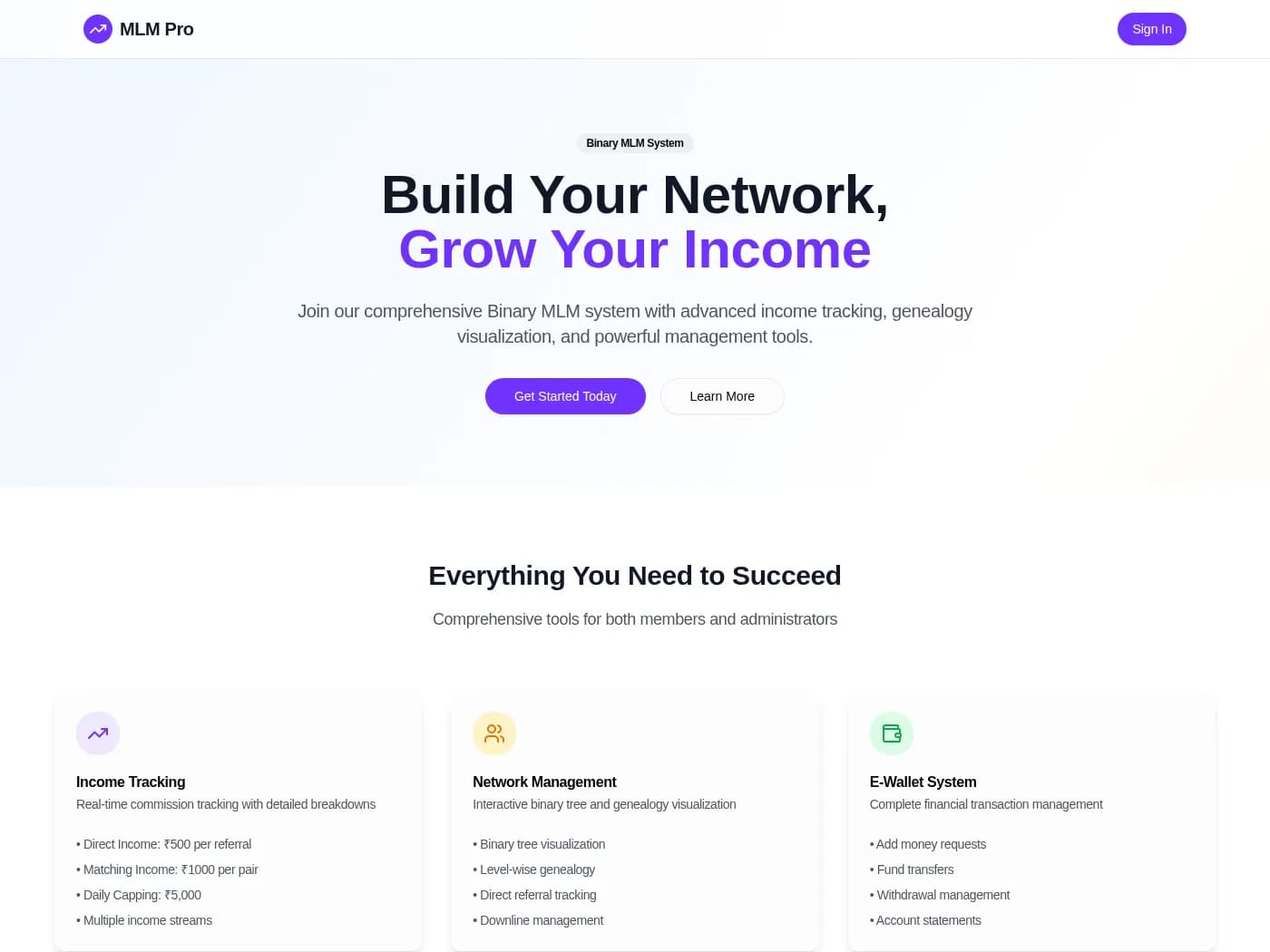 Binary MLM System with User & Admin Panel