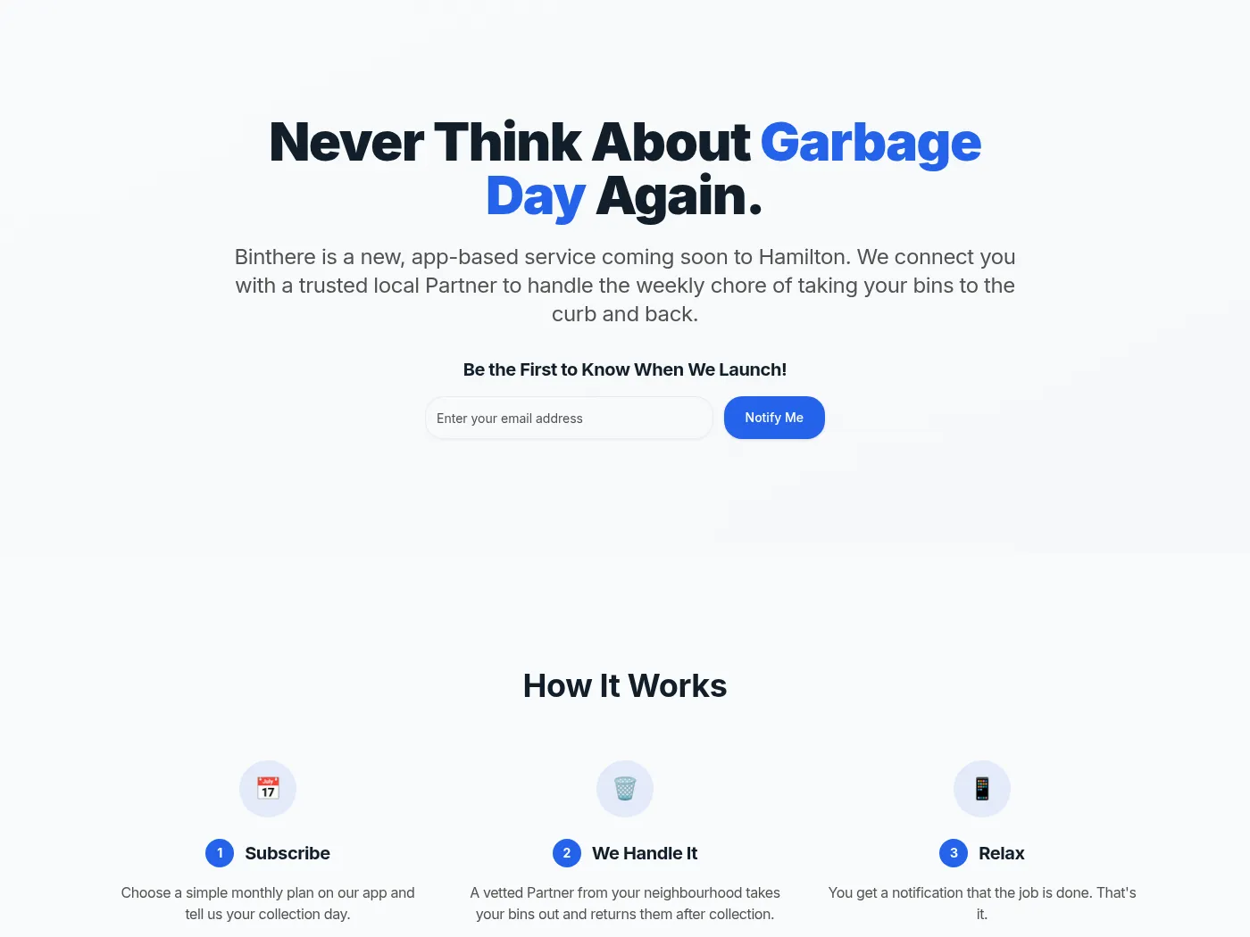 Binthere Coming Soon Landing Page
