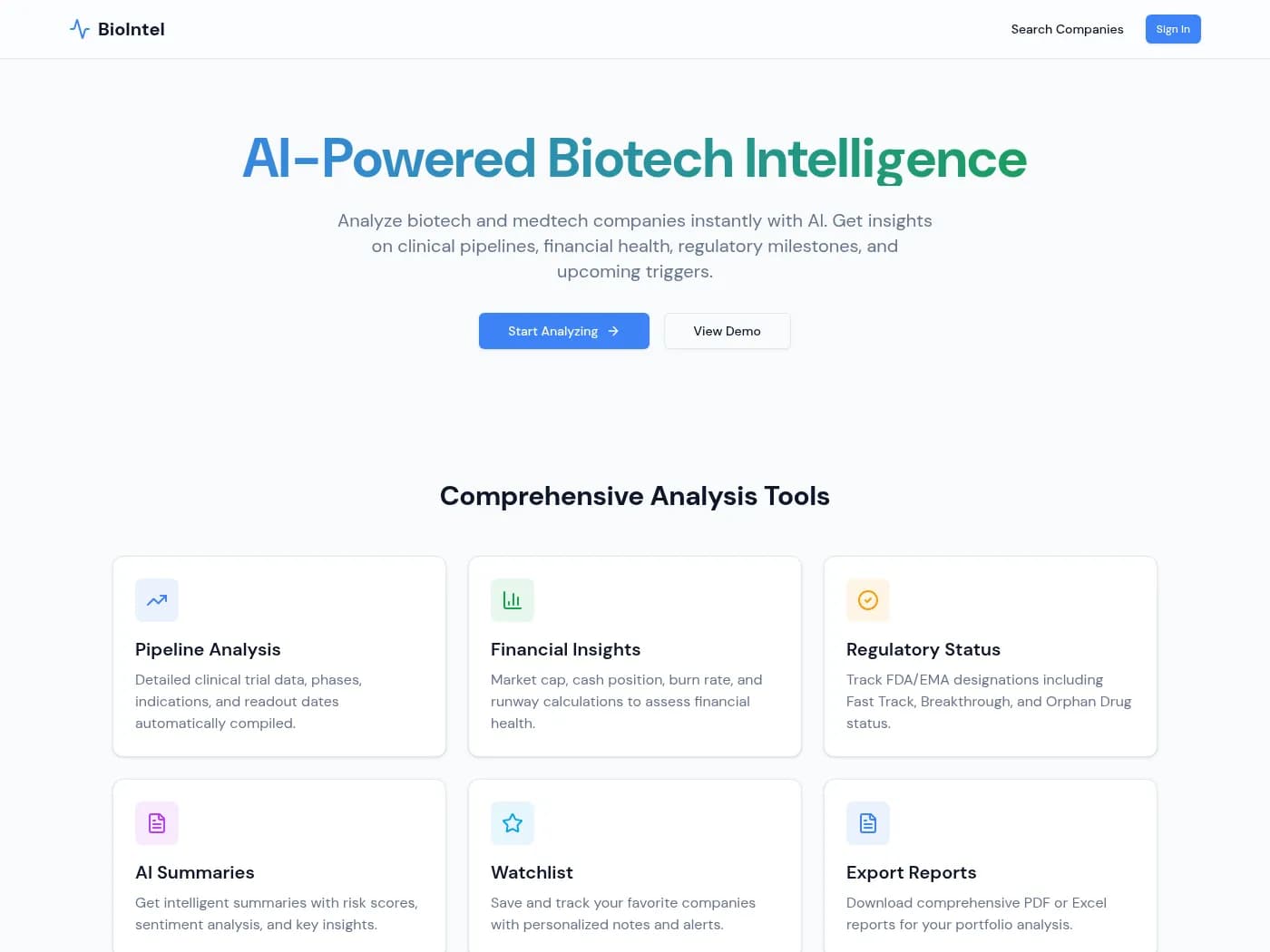 BioIntel – AI-driven Analytics Platform for Biotech Investors