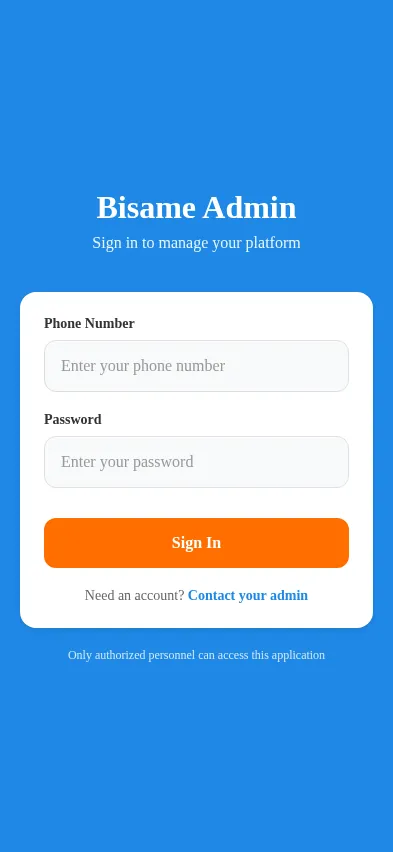 Bisame Admin Mobile Dashboard