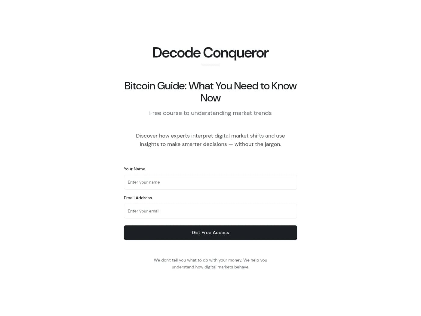 Decode Conqueror: Minimalist Bitcoin Education Funnel