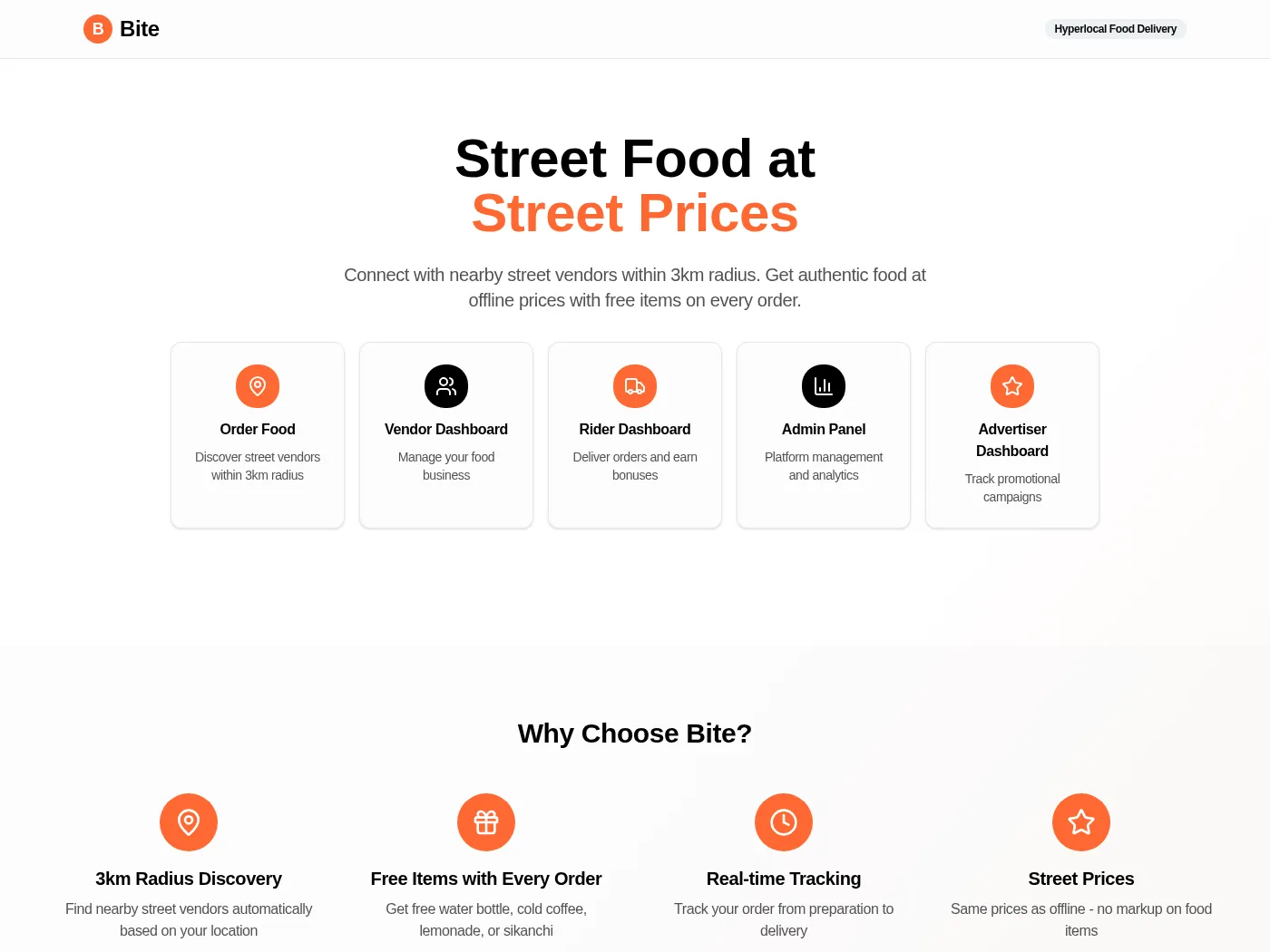 Bite: Hyperlocal Food Delivery & Vendor Platform