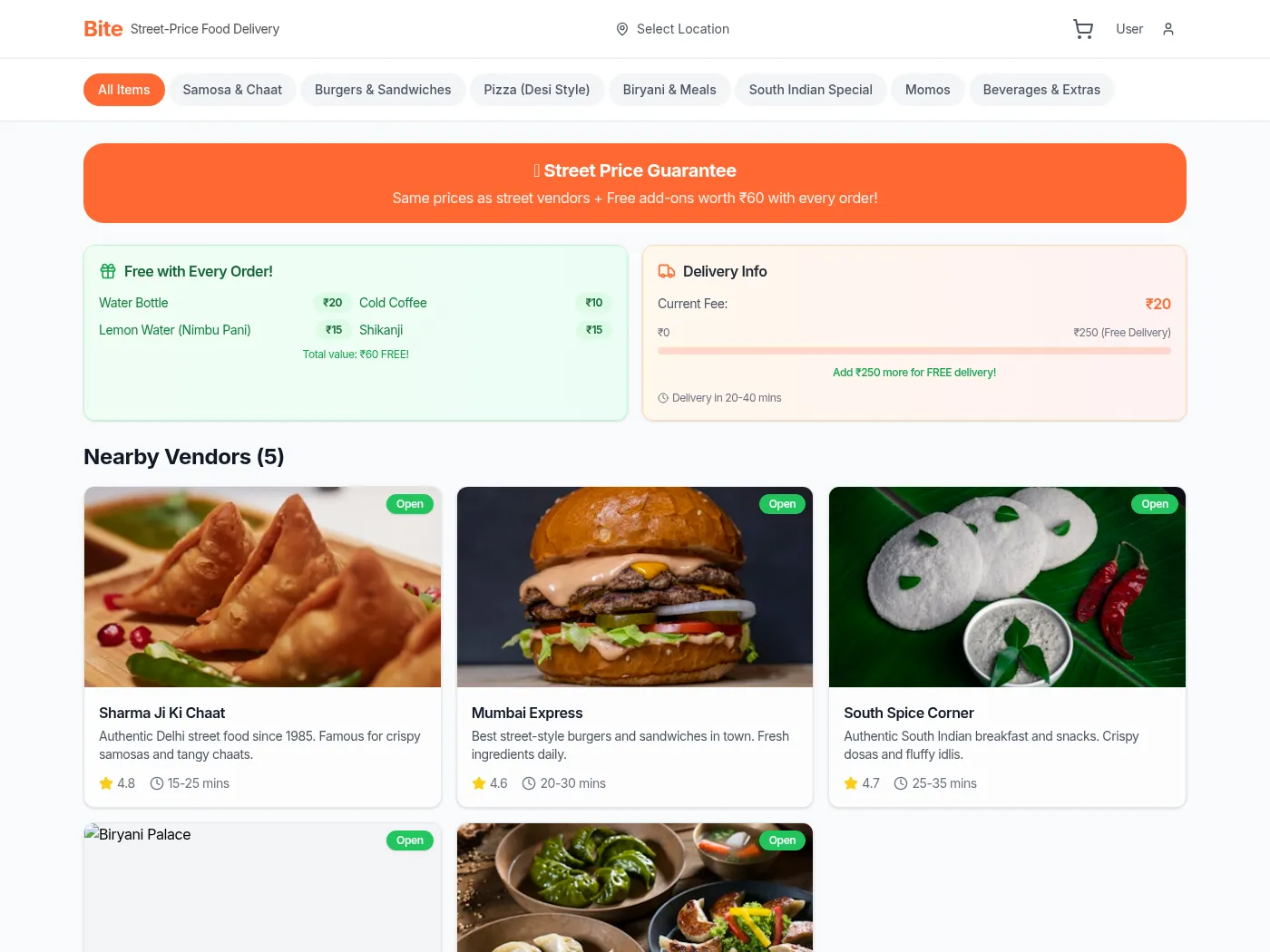 Bite: Street-Price Food Delivery App