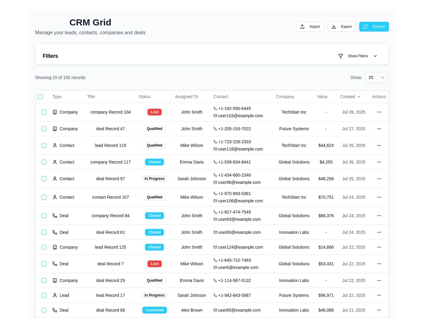 Bitrix24 CRM Grid Component with Filtering