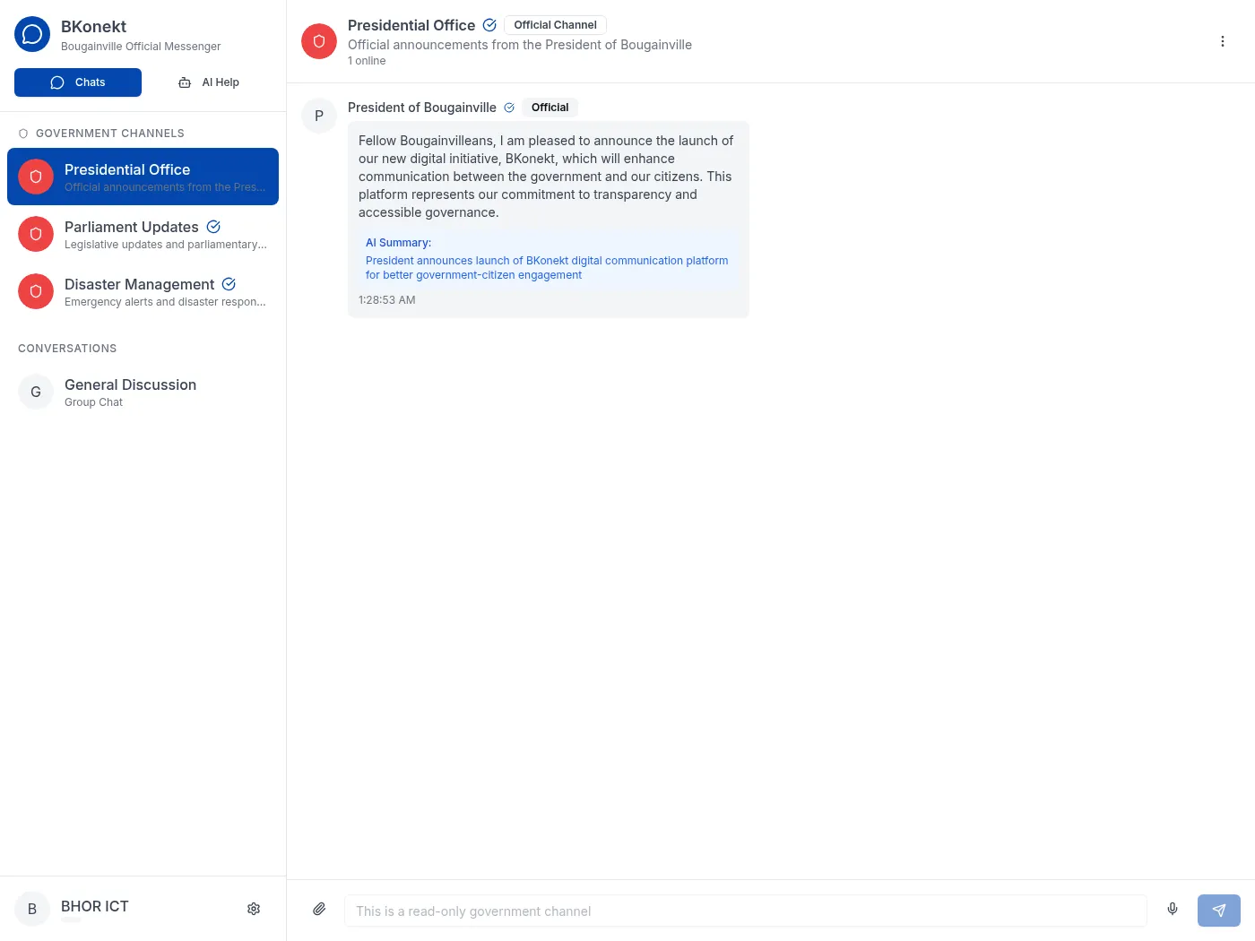 BKonekt – Bougainville Official AI-Enhanced Messenger