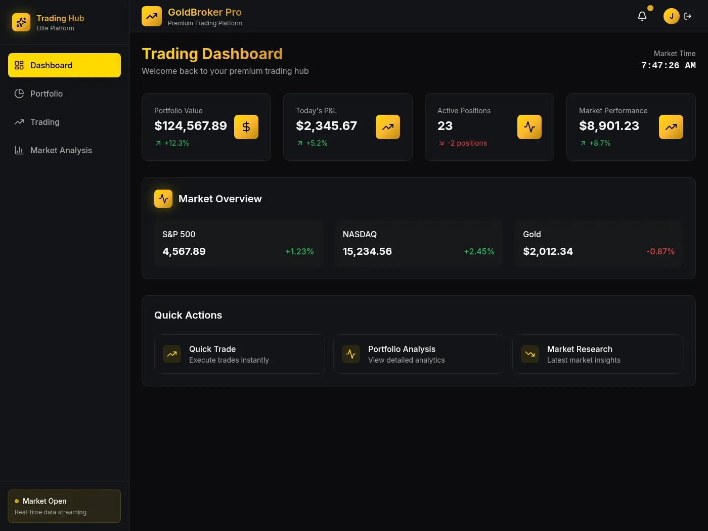 Black and Gold Animated Broker Platform
