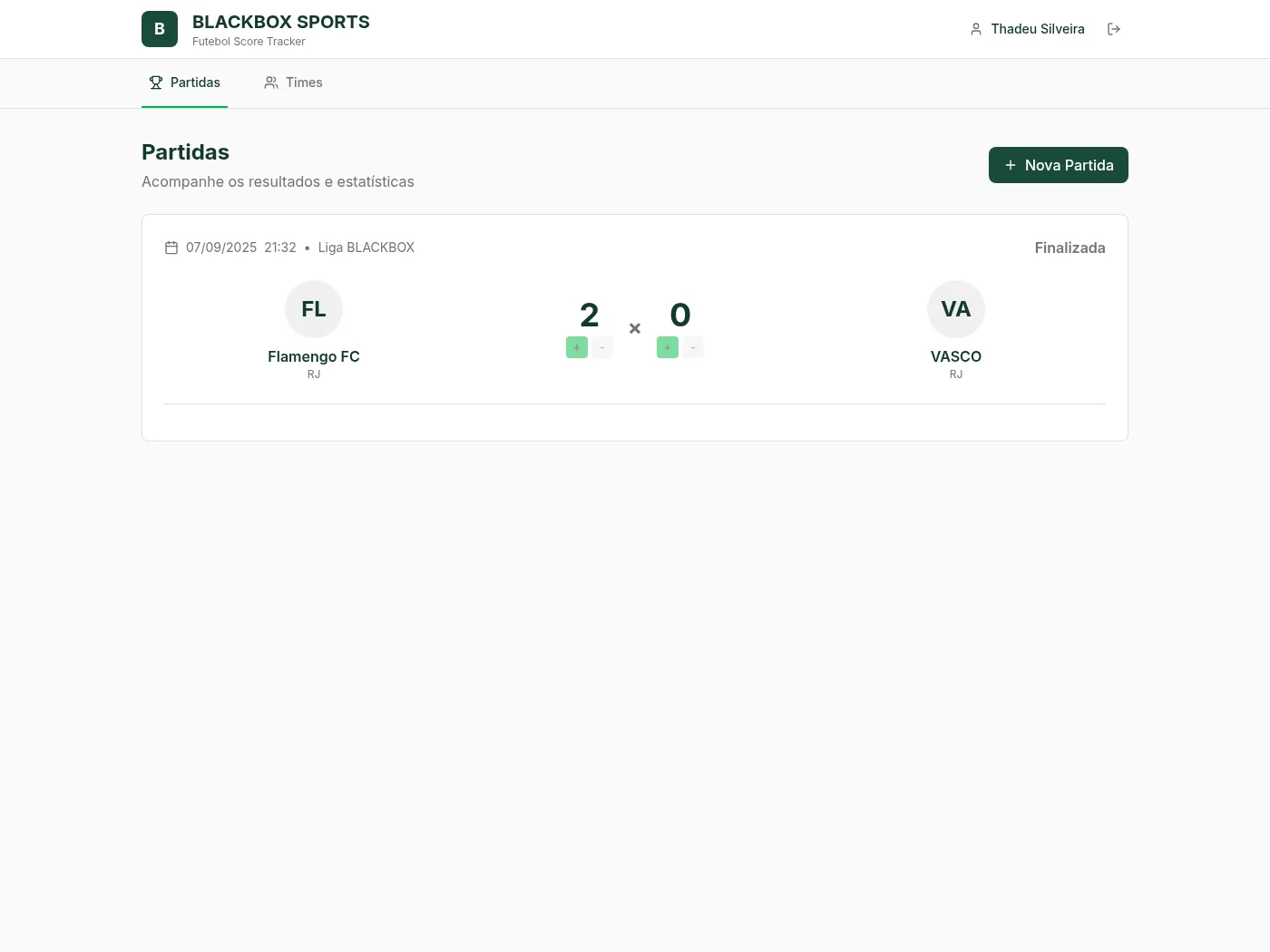 BLACKBOX SPORTS Futebol Score Tracker
