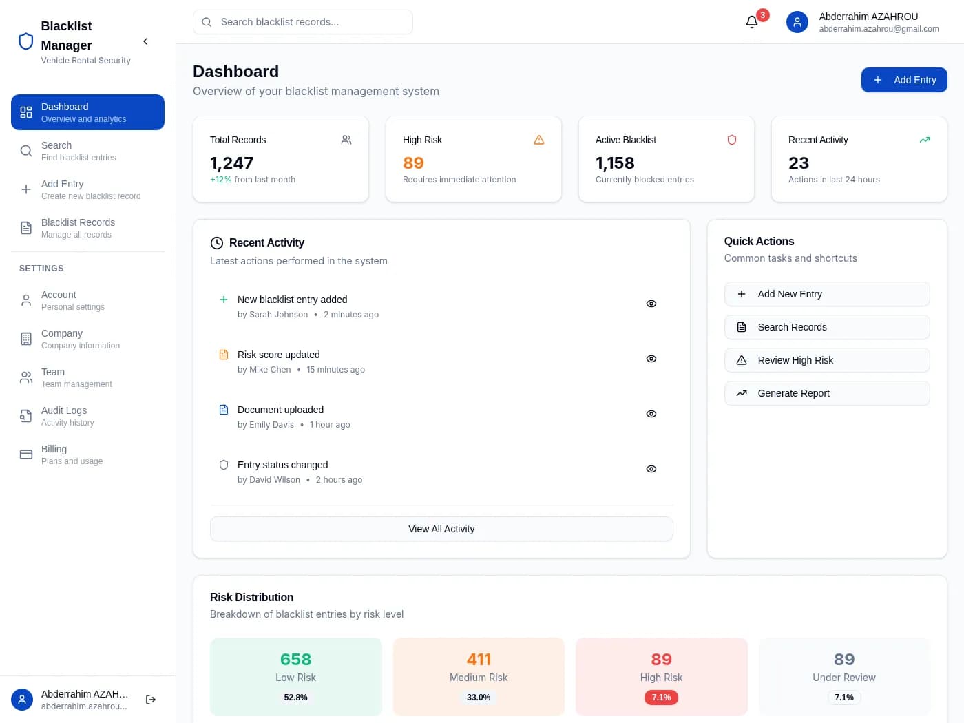 Blacklist Management Web App for Vehicle Rental Agencies