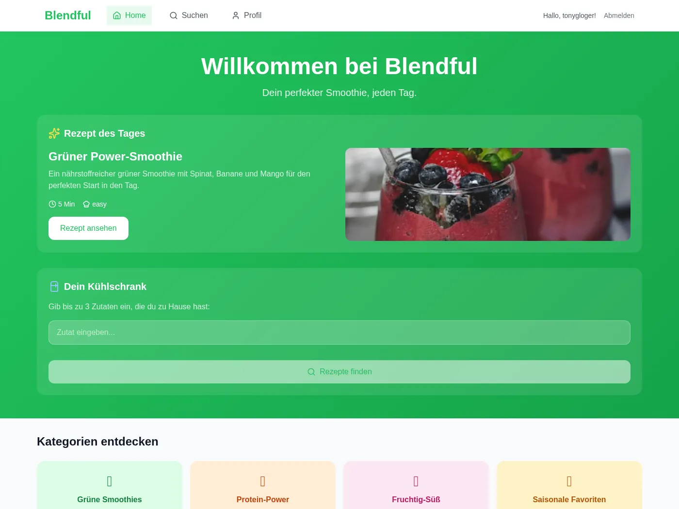 Blendful – Intelligente Smoothie-App mit personalisierten Rezepten und inspirierendem Design