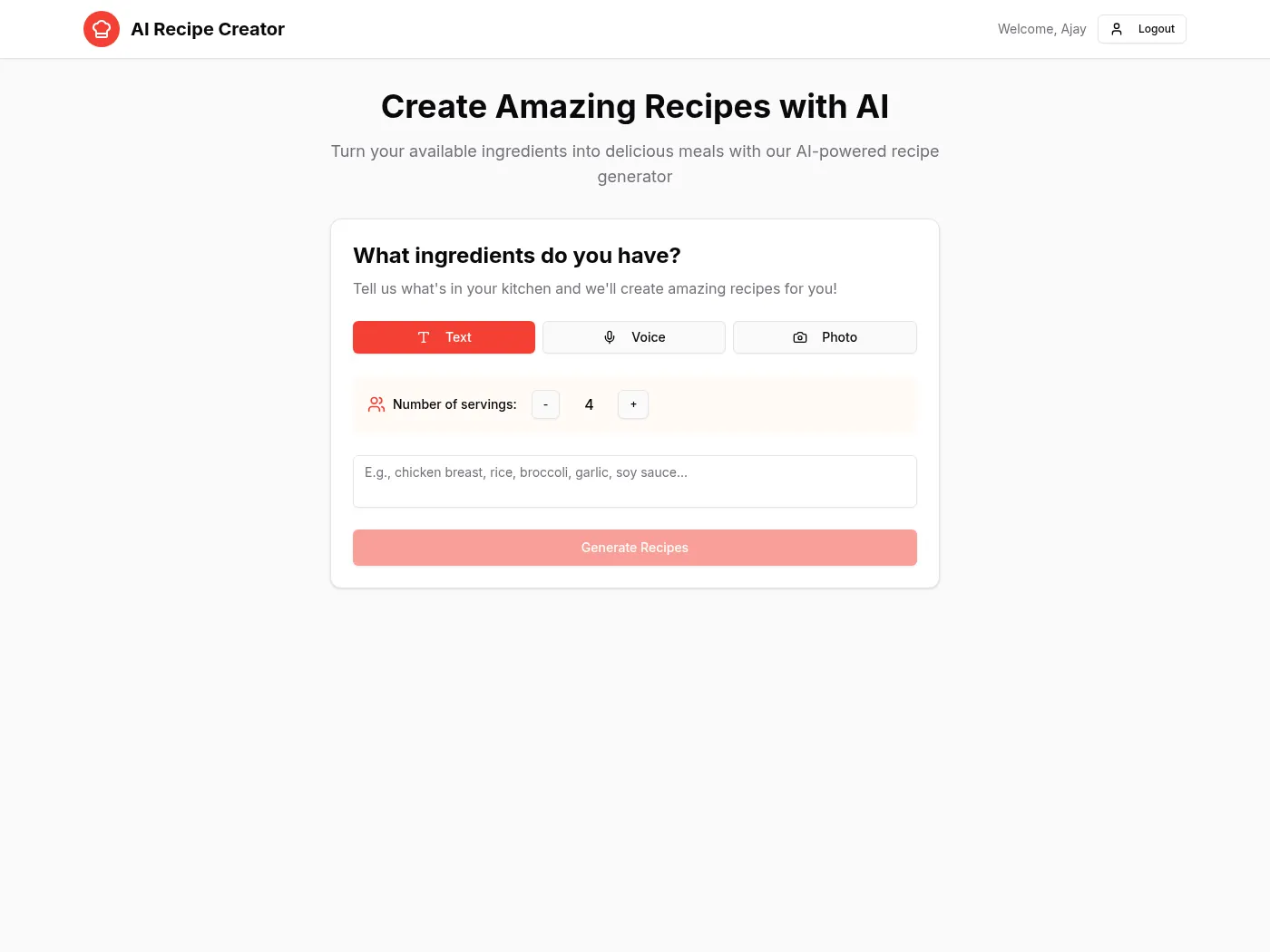 Blink AI Custom Recipe Creator