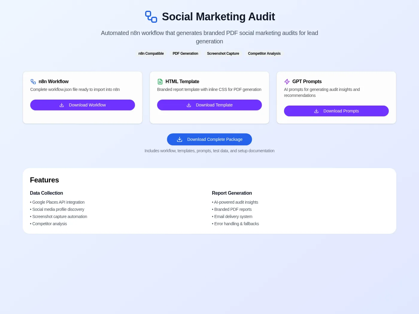 Blink AI Social Audit Workflow for n8n