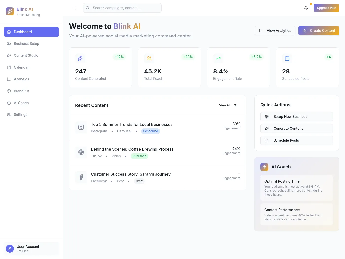 Blink AI – Automated All-in-One Social AI Marketing SaaS