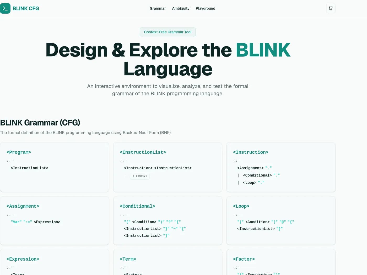 BLINK Language Grammar Builder