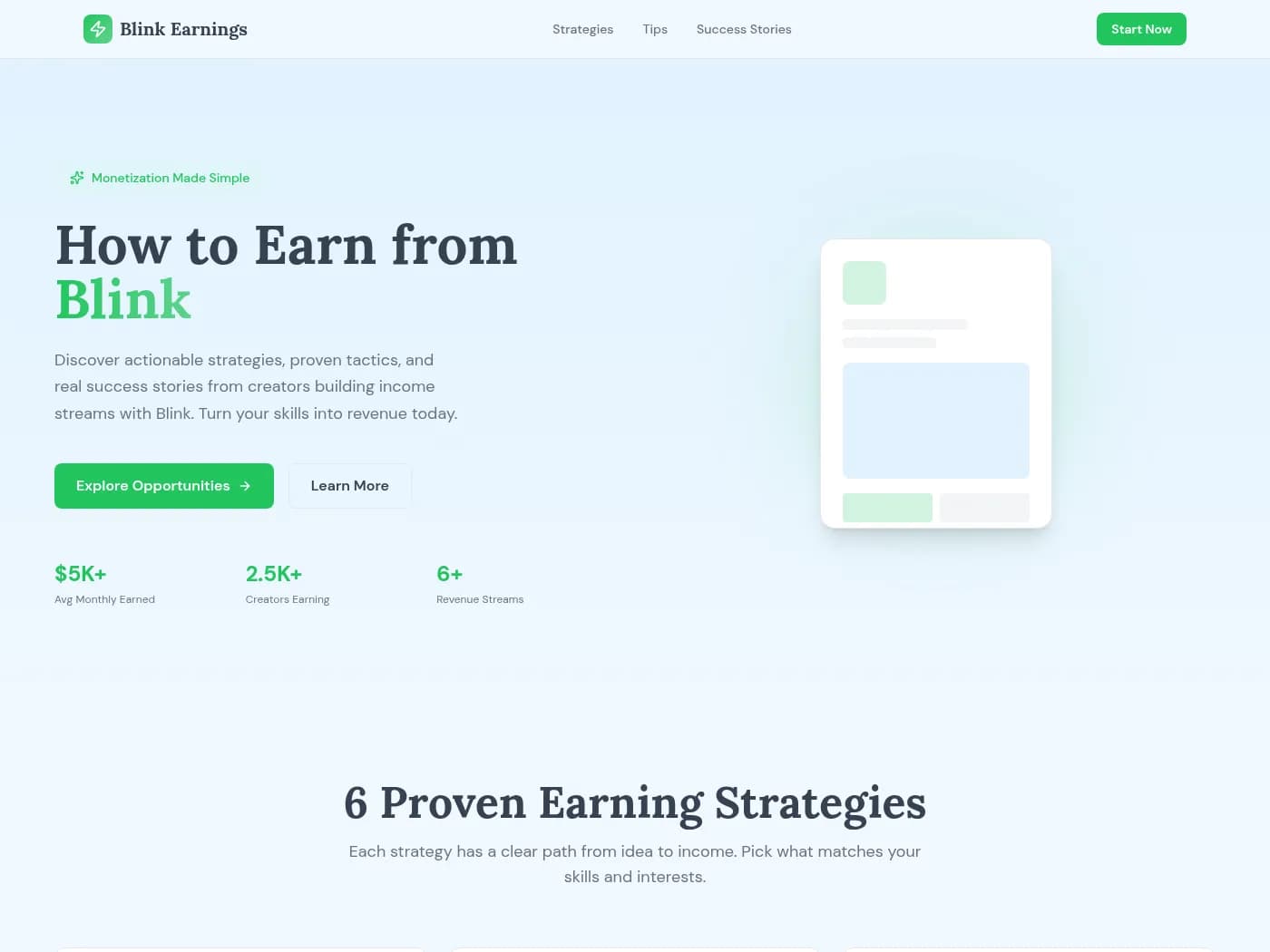 Blink Earning Strategies Dashboard