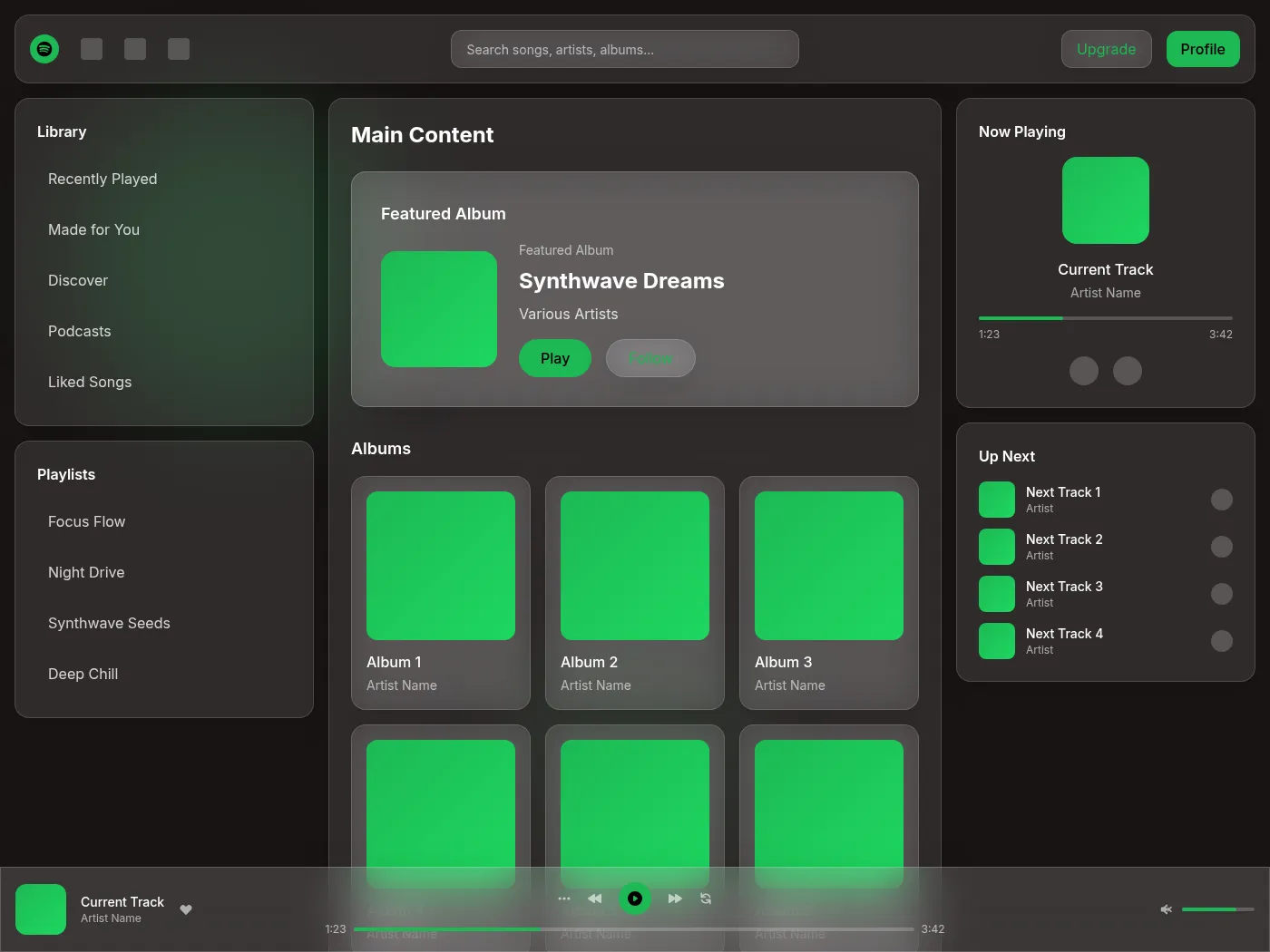 Blink Glassmorphism Spotify-Style React Music App Builder