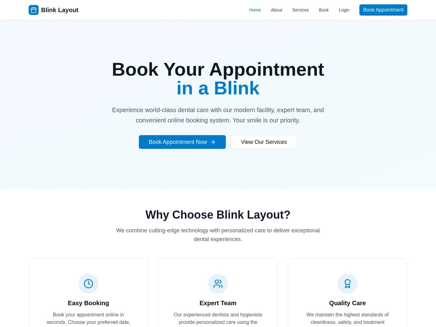 Blink Layout — Dental Clinic Appointment Platform