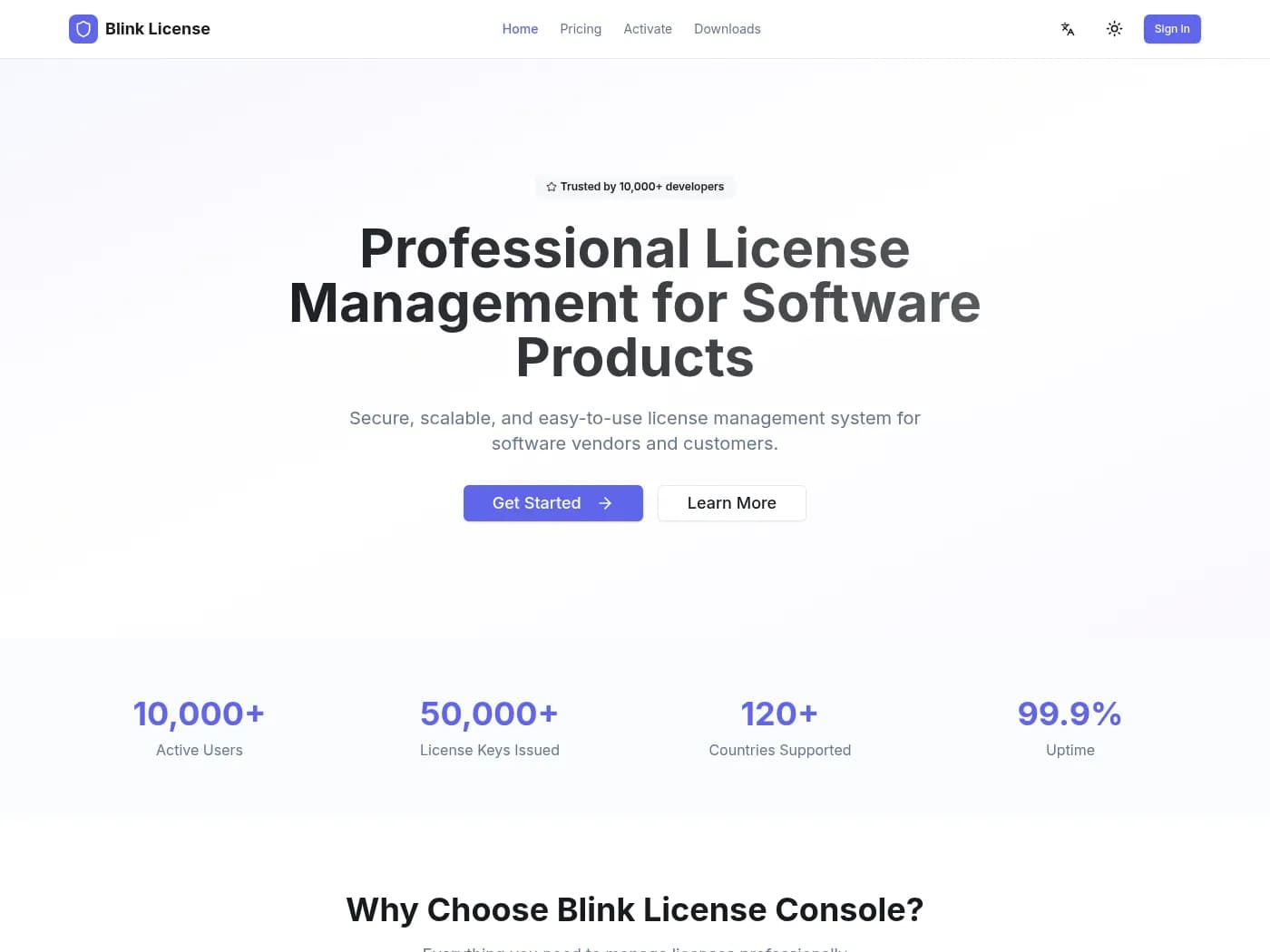 Blink License Console — Seller Dashboard, Buyer Portal & Activation UI for License Management