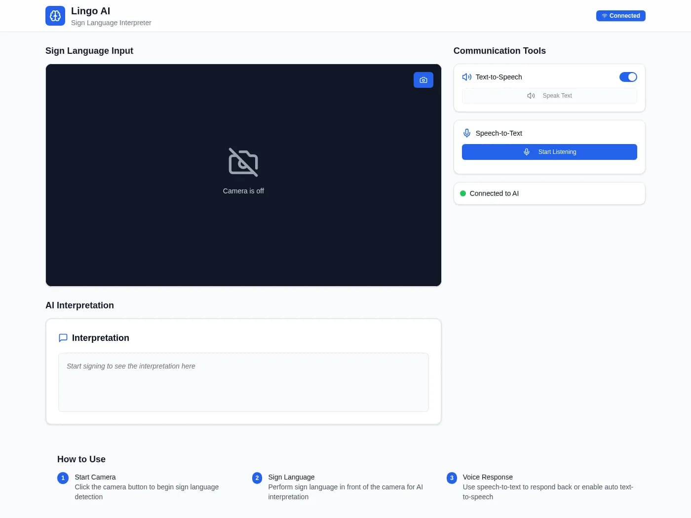 Blink: Lingo AI Sign Language Interpreter Frontend