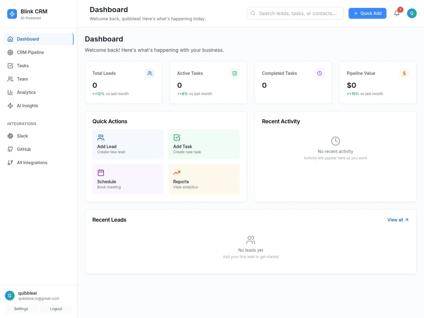 Blink .new – AI-Powered CRM SaaS for Startup Teams