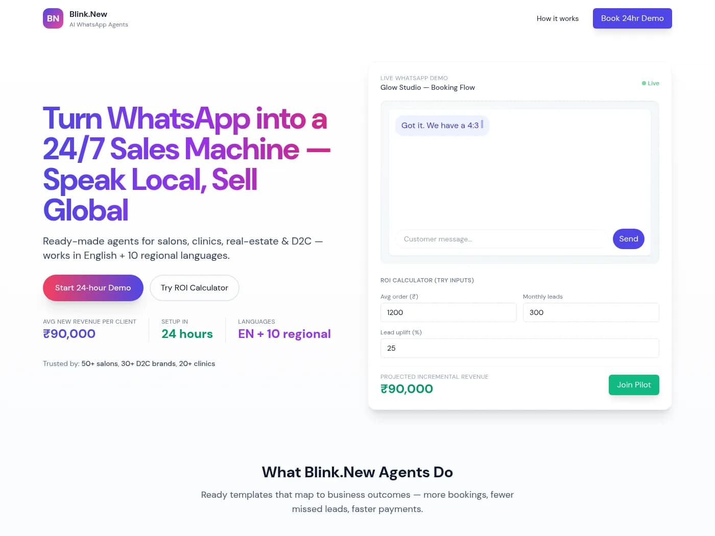 Blink.New AI WhatsApp Business Landing Page Builder