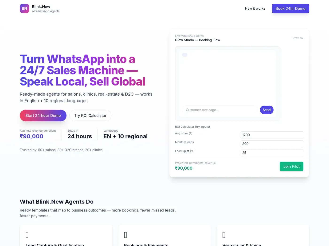 Ultra-Converting AI WhatsApp Agent Landing Page for Indian SMBs