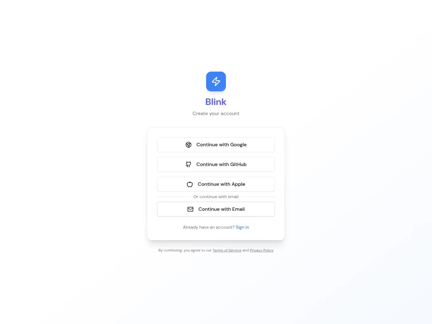 Blink Fast Sign Up