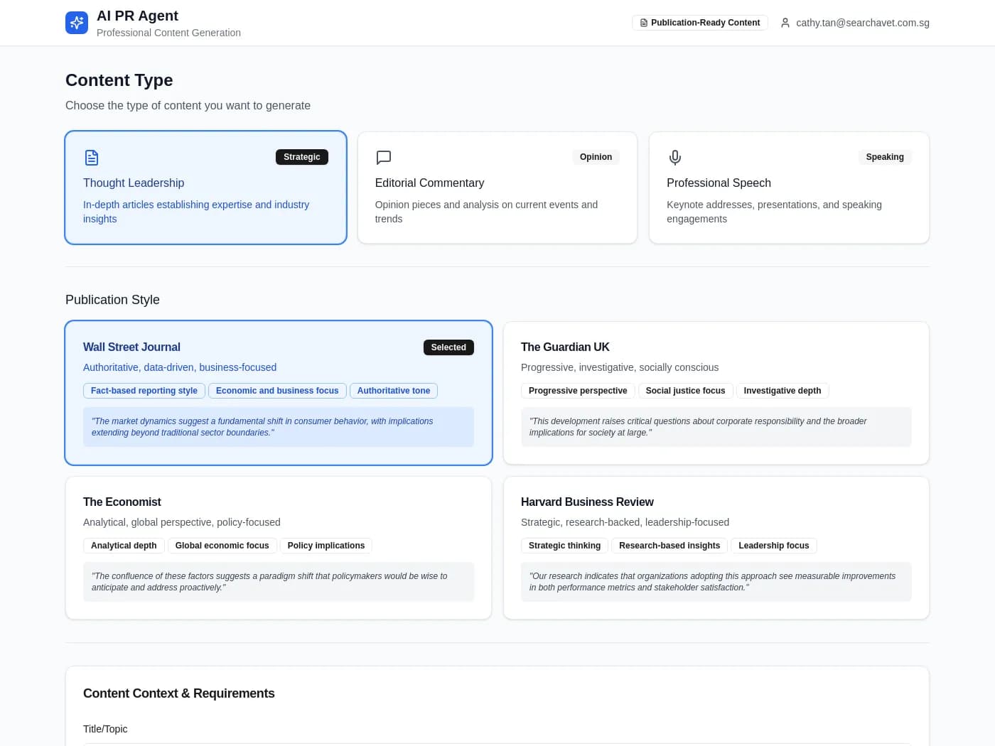 AI Public Relations Agent for Thought Leadership Content