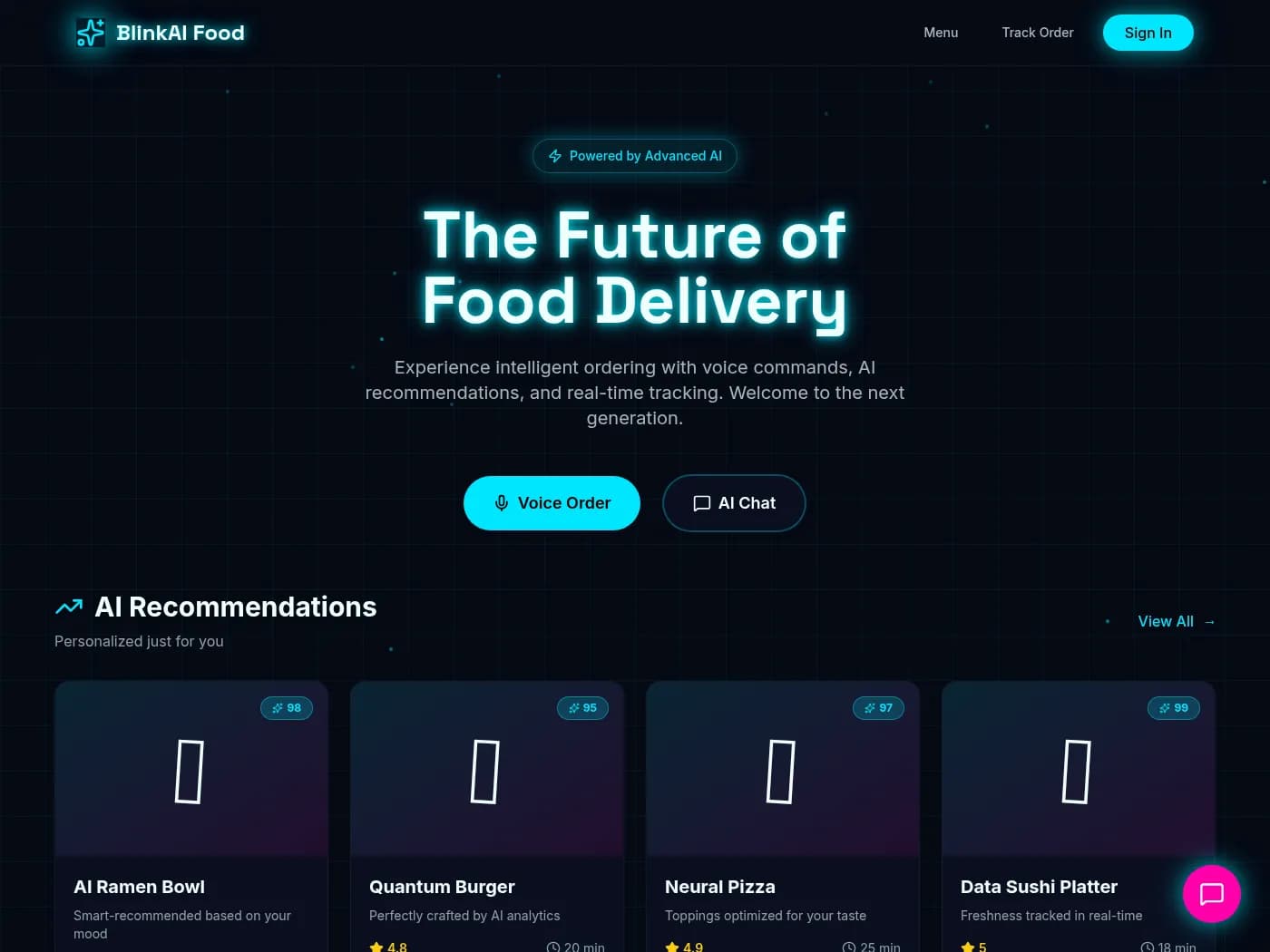 BlinkAI Food — Futuristic AI-powered Food Delivery Website