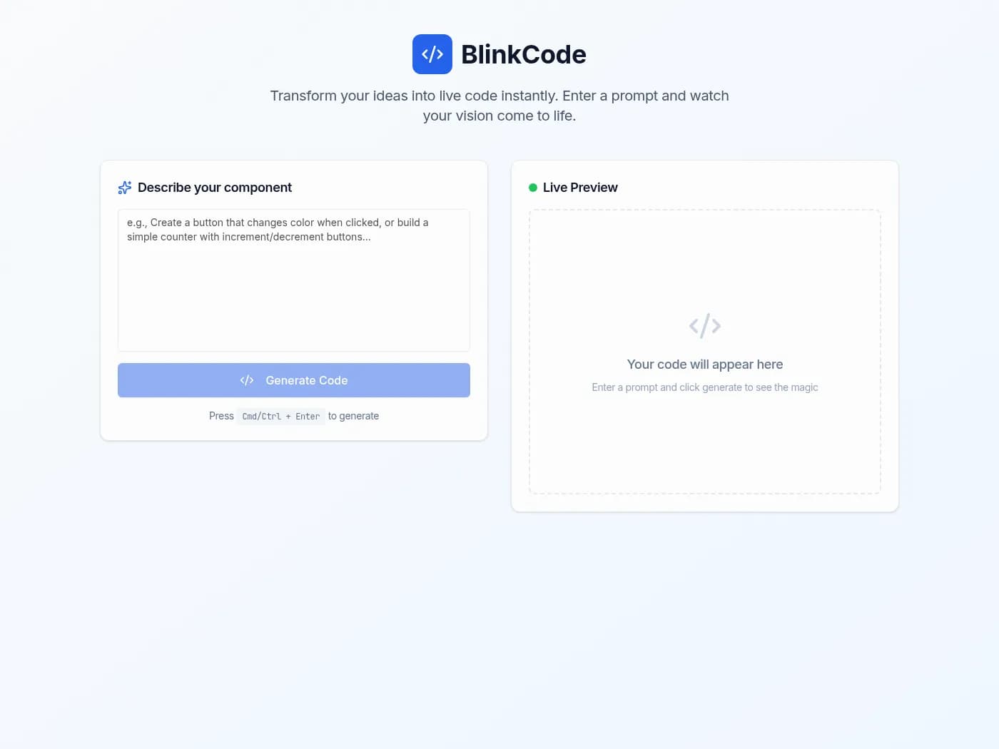 BlinkCode: Live Code Generator Web App