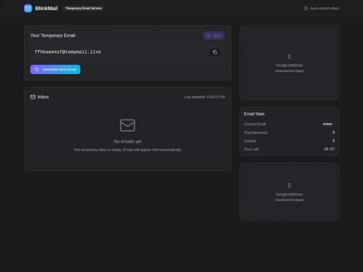 BlinkMail: 20-Minute Temporary Email Service