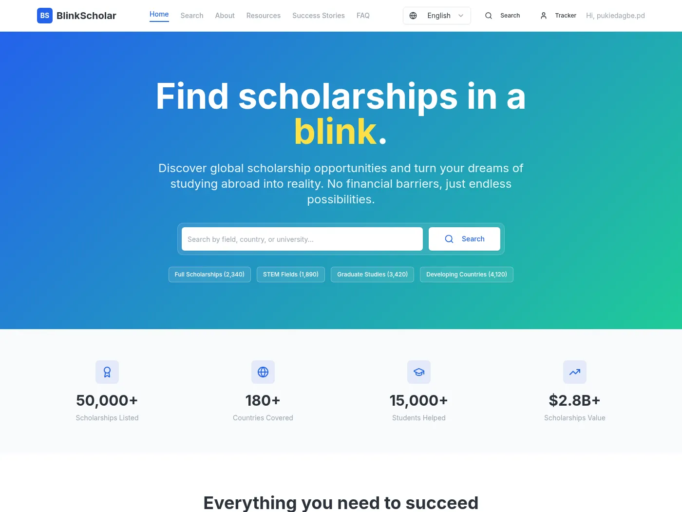 BlinkScholar: Global Scholarship Finder for Students