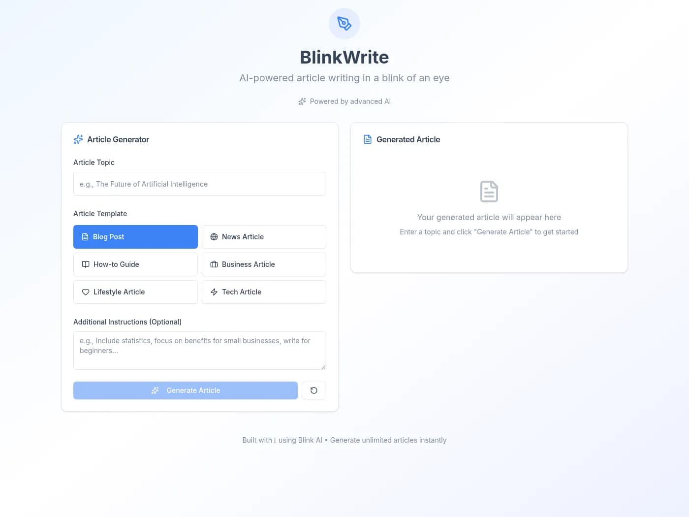 BlinkWrite AI Article Assistant