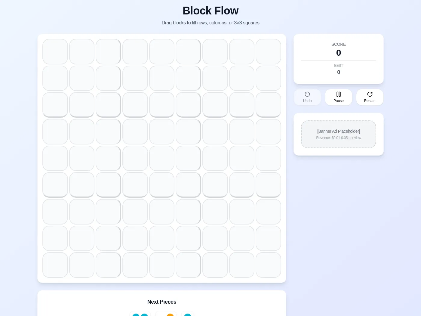 Block Flow: Ad-Monetized Woodoku-Style Puzzle Game MVP