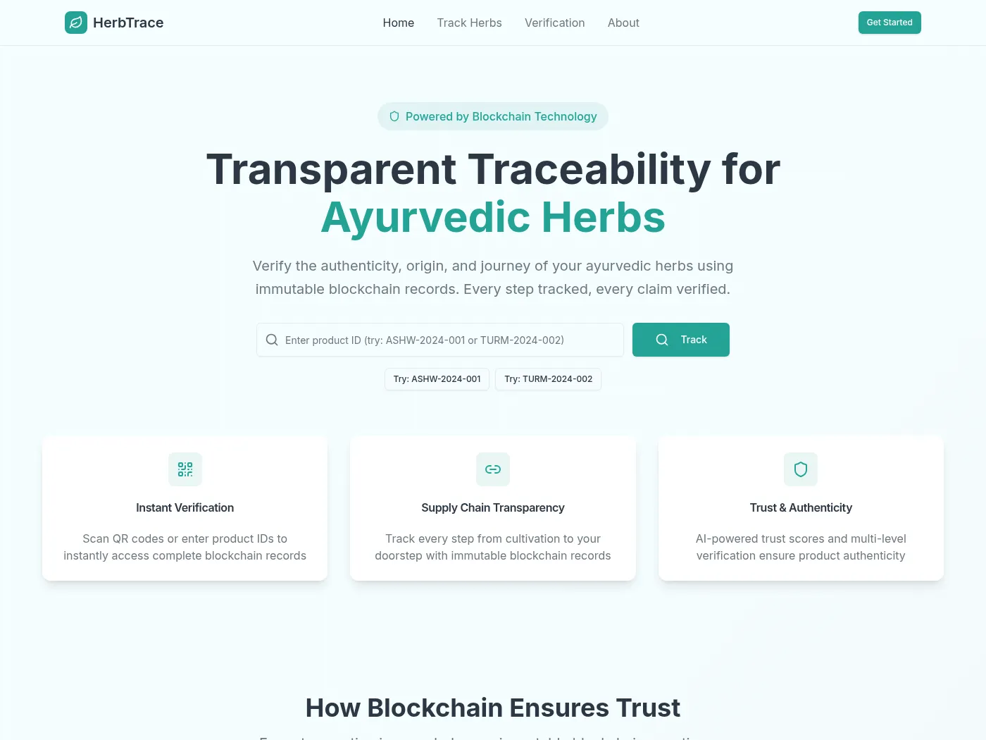 Blockchain Traceability Portal for Ayurvedic Herbs