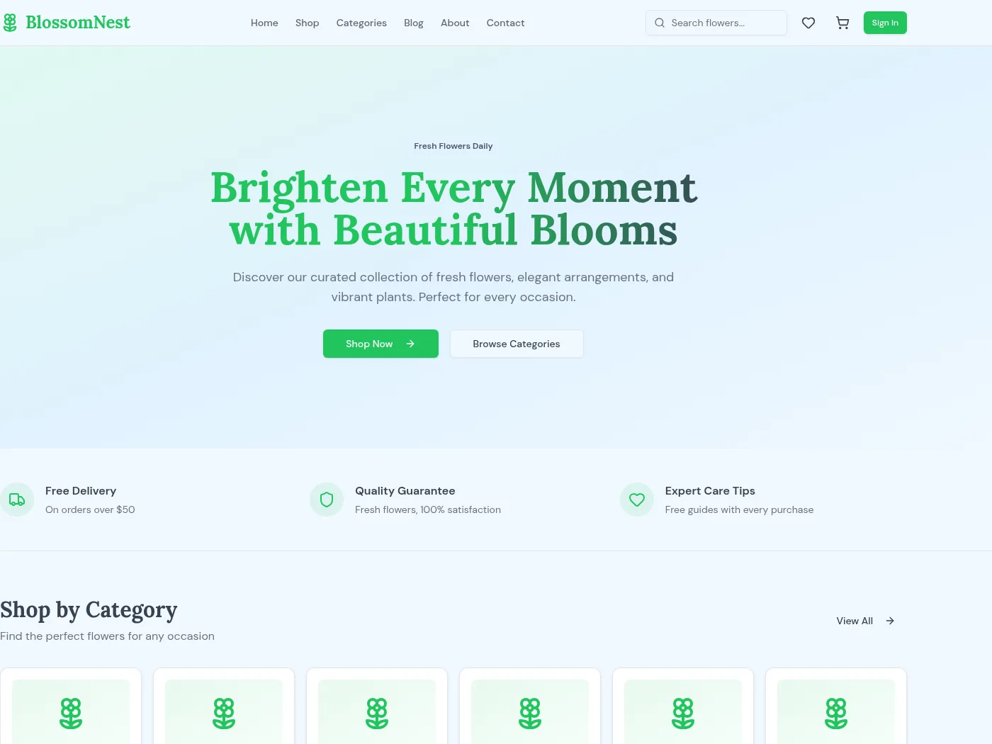 BlossomNest: Online Flower Shop & Showcase