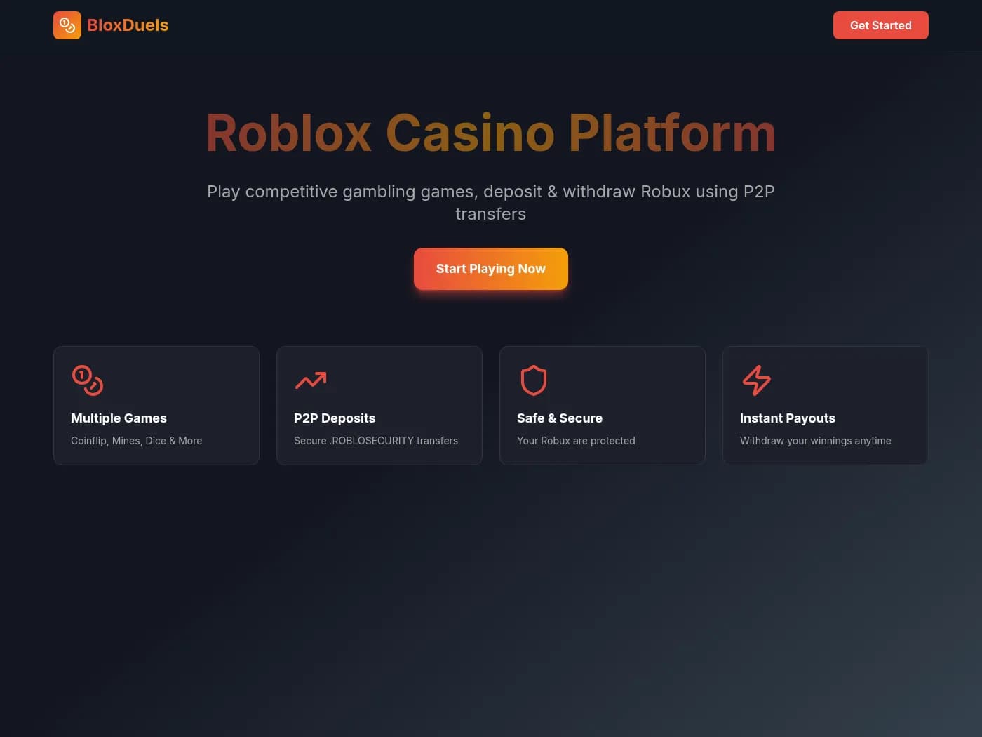 BloxDuels: Roblox Peer-to-Peer Casino Platform