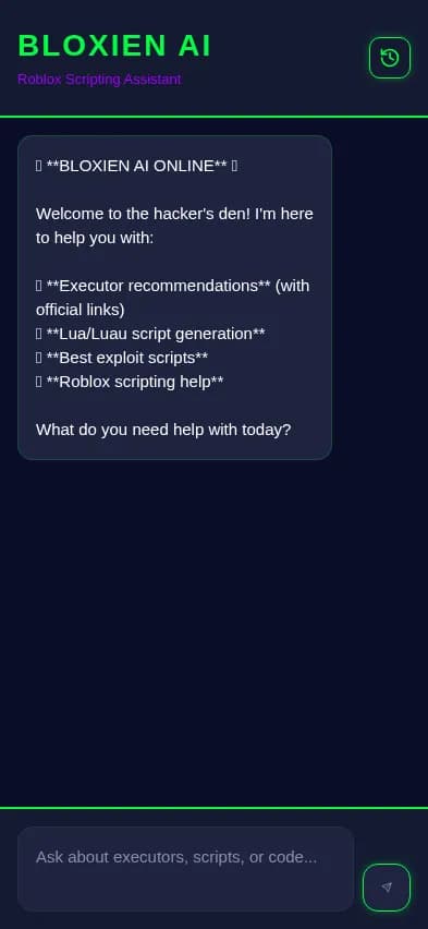 Bloxien AI: Roblox Scripting & Executor Assistant Chatbot (Mobile App)