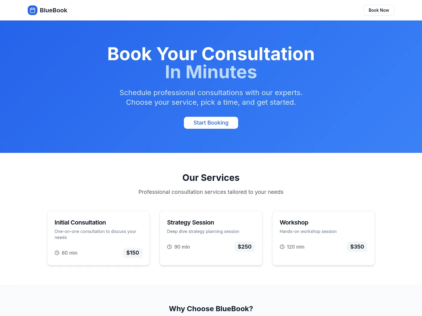BlueBook: Minimalist Booking Platform for Lead Capture