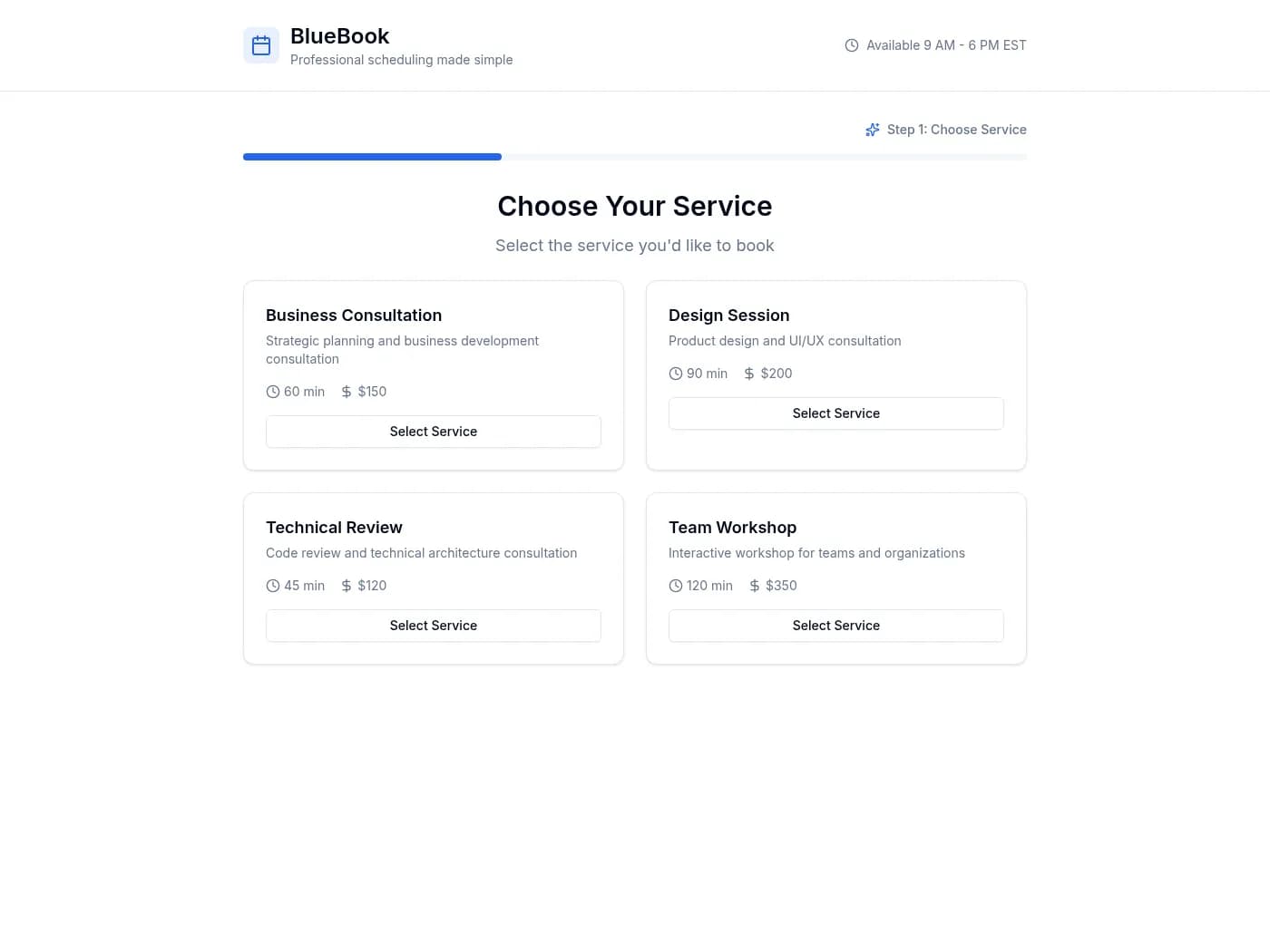 BlueBook: Minimalist Booking Website for Seamless Scheduling