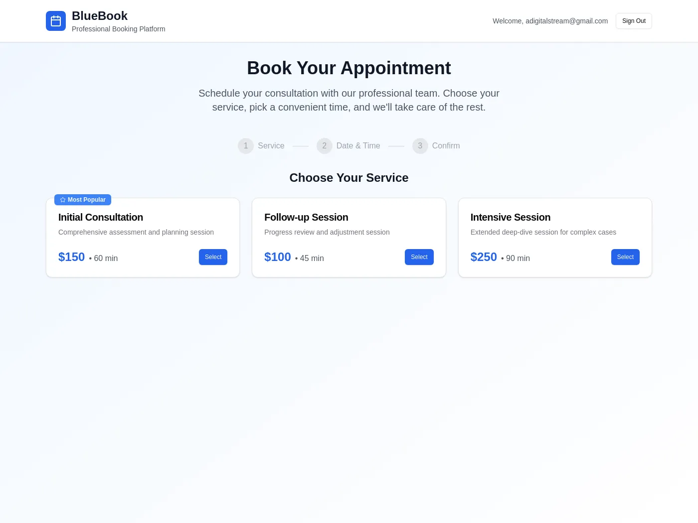 BlueBook: Minimal Appointment Booking Platform