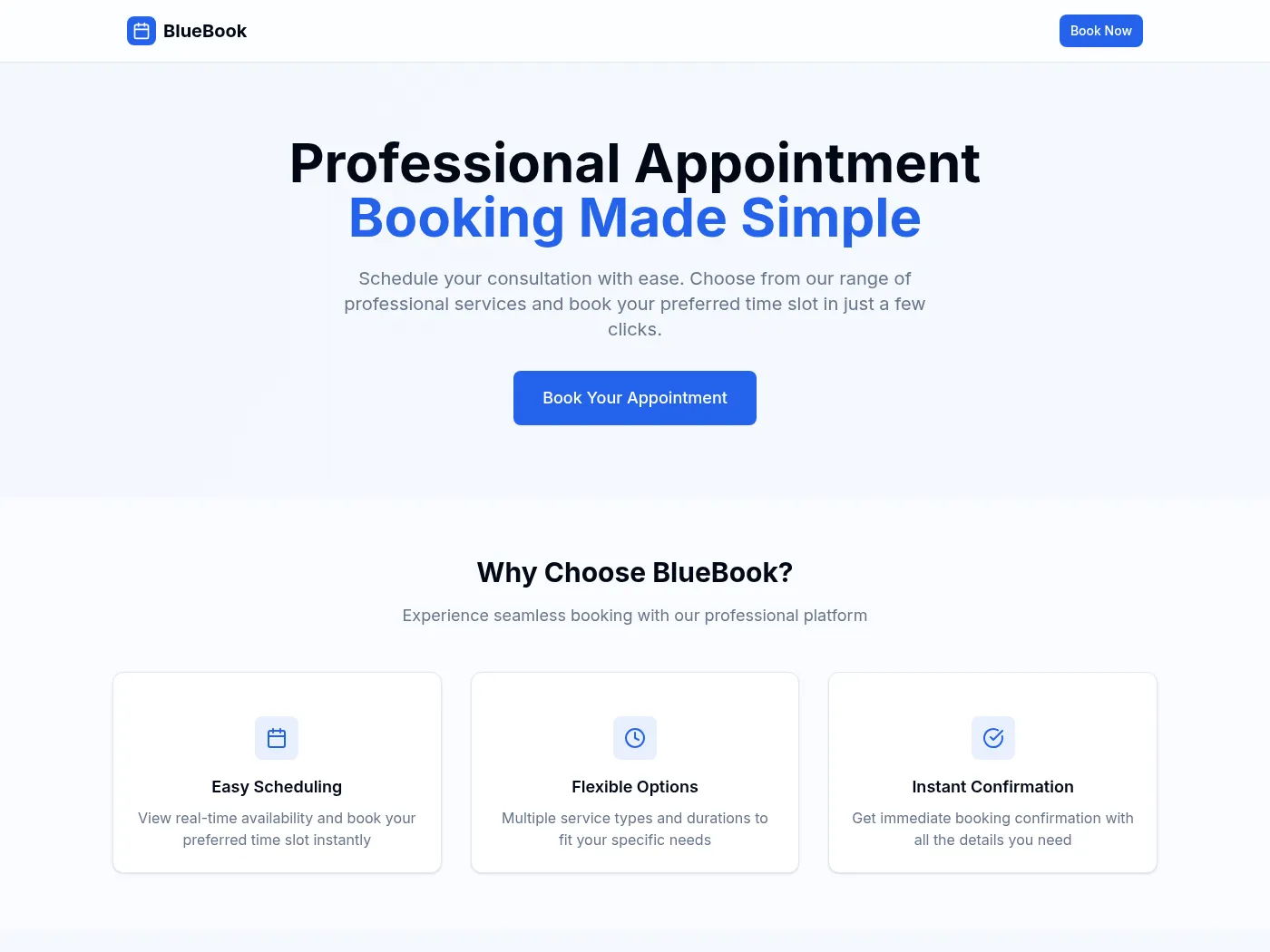 BlueBook: Minimalist Appointment Booking Platform