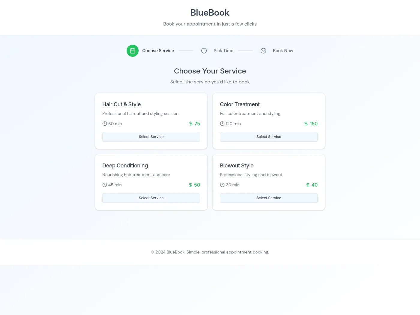 BlueBook: Minimalist Booking Website for Seamless Appointments