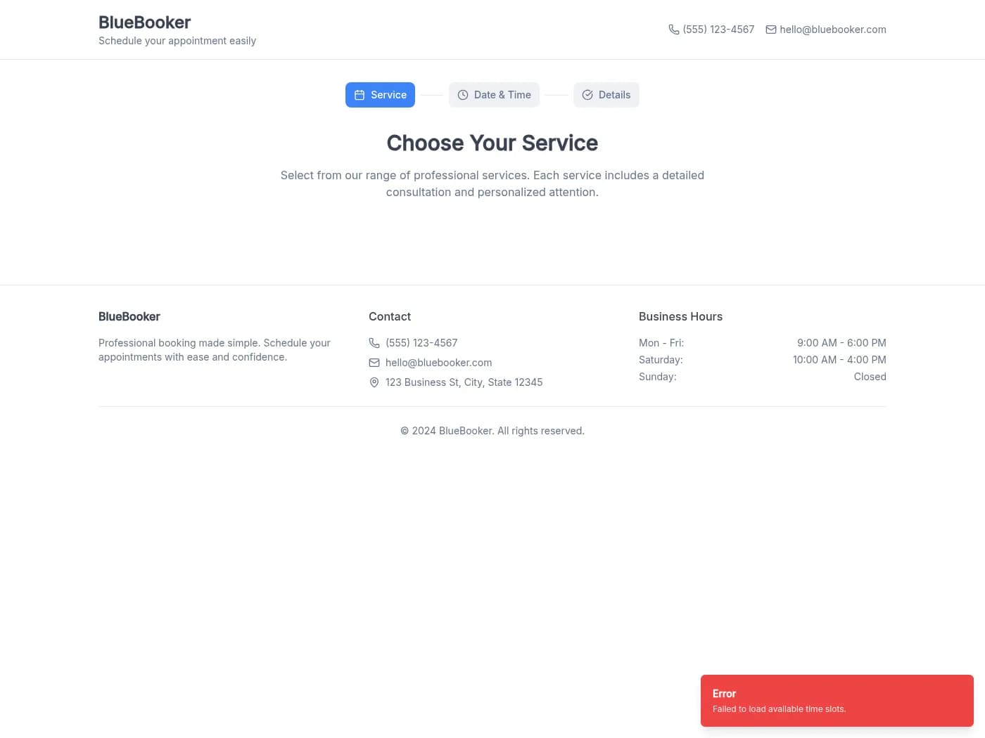 BlueBooker: Minimal Booking Website for Appointments and Lead Capture